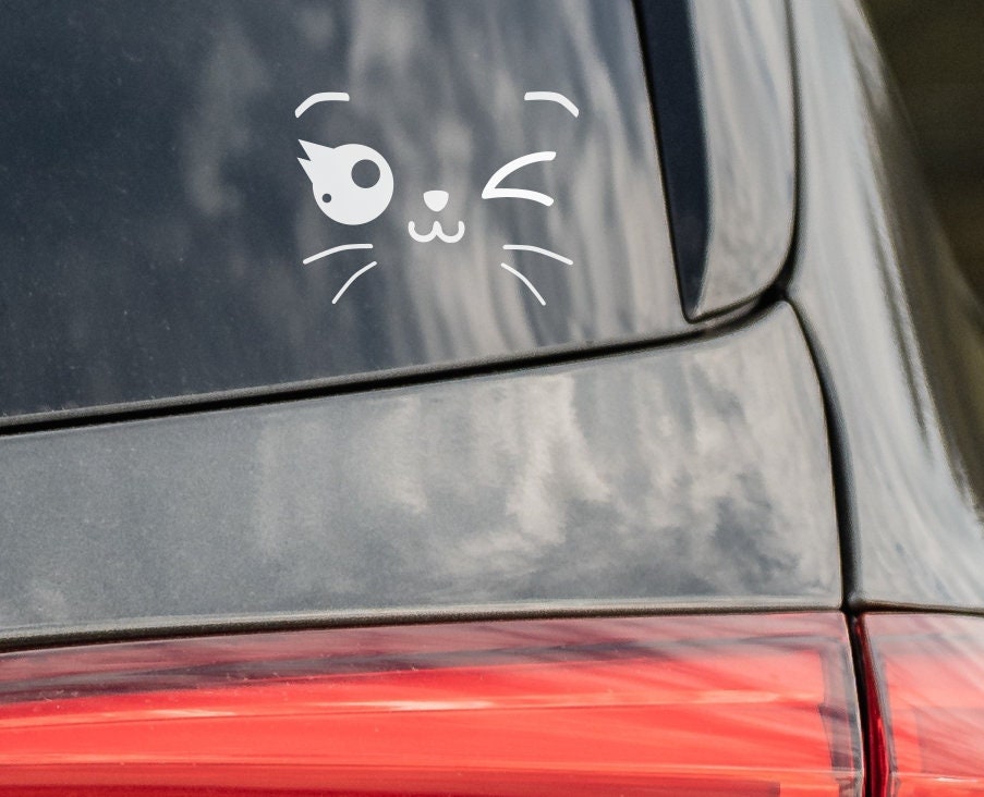 Cute Winking Kitten Car Decal Car Sticker Winkey Face Side - Etsy