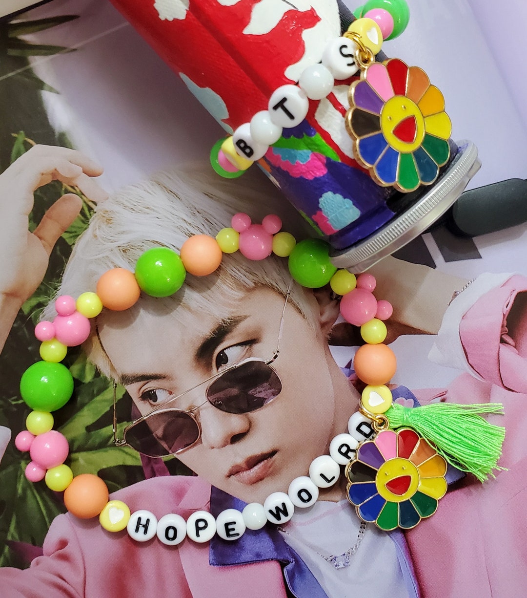 BTS J-hope Hope World Beaded Bracelet and Lighstick Charm - Etsy