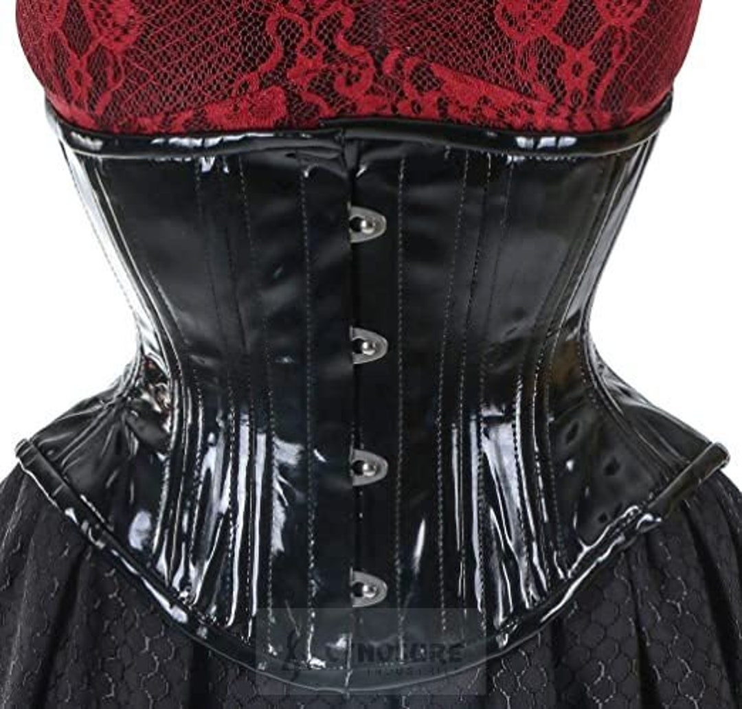 Women PVC Underbust Corsets Double Steel Boned Under Bust Waist ...