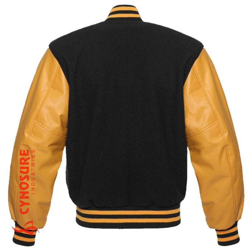 Black and Gold Letterman Jacket - Genuine Leather Sleeves - XS-7XL ...