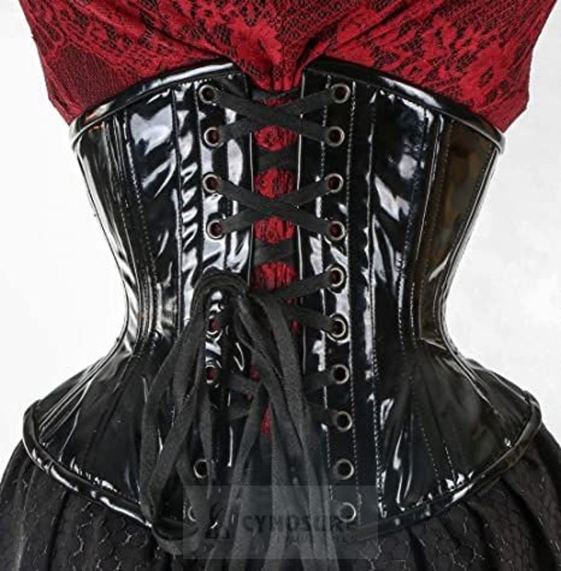 Women PVC Underbust Corsets Double Steel Boned Under Bust Waist ...