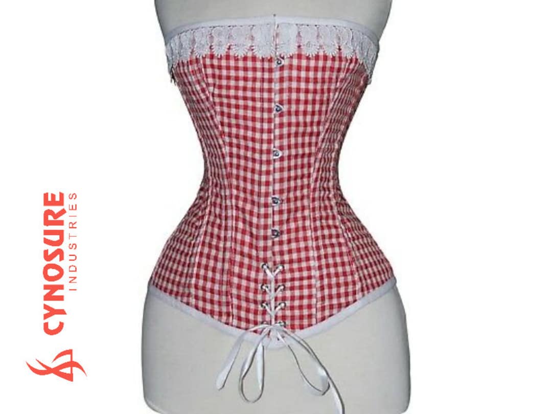 Sweetheart Women Red Checkered Cotton Overbust Corsets Steel Boned ...