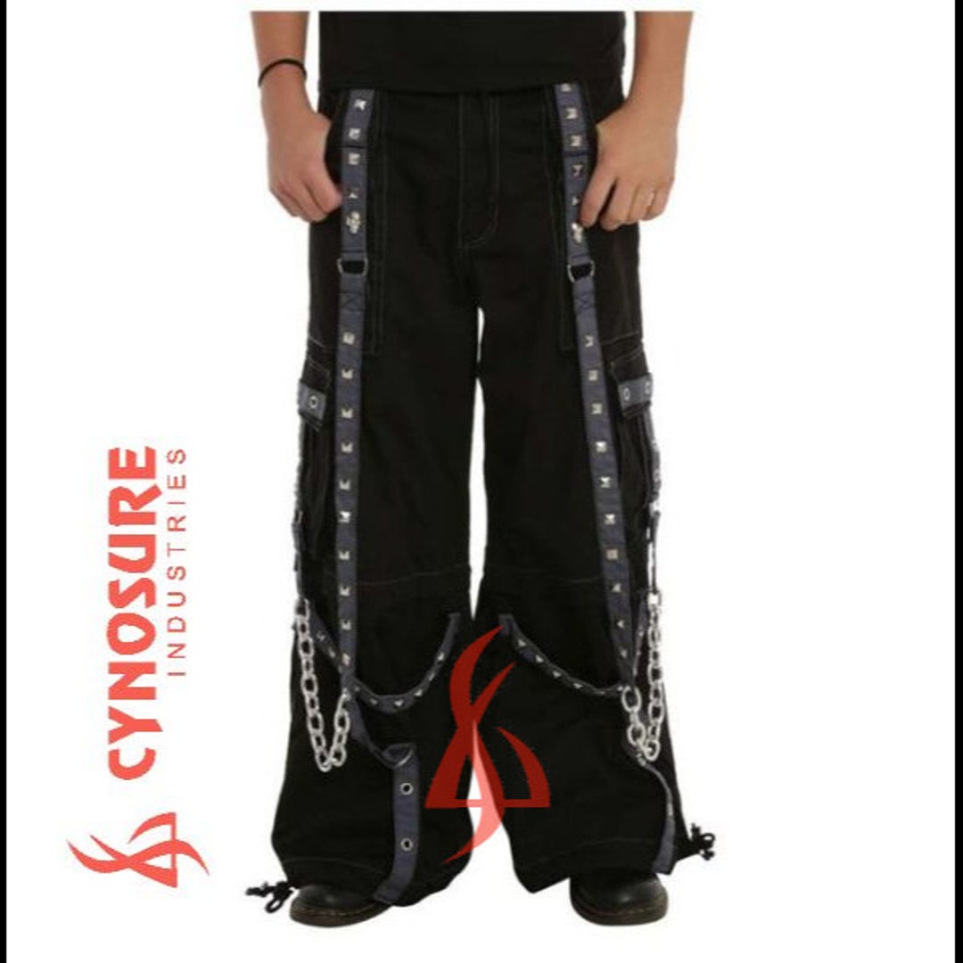 Black Electro Bondage Rave Men Gothic Cyber Chain Goth Jeans Punk Rock ...