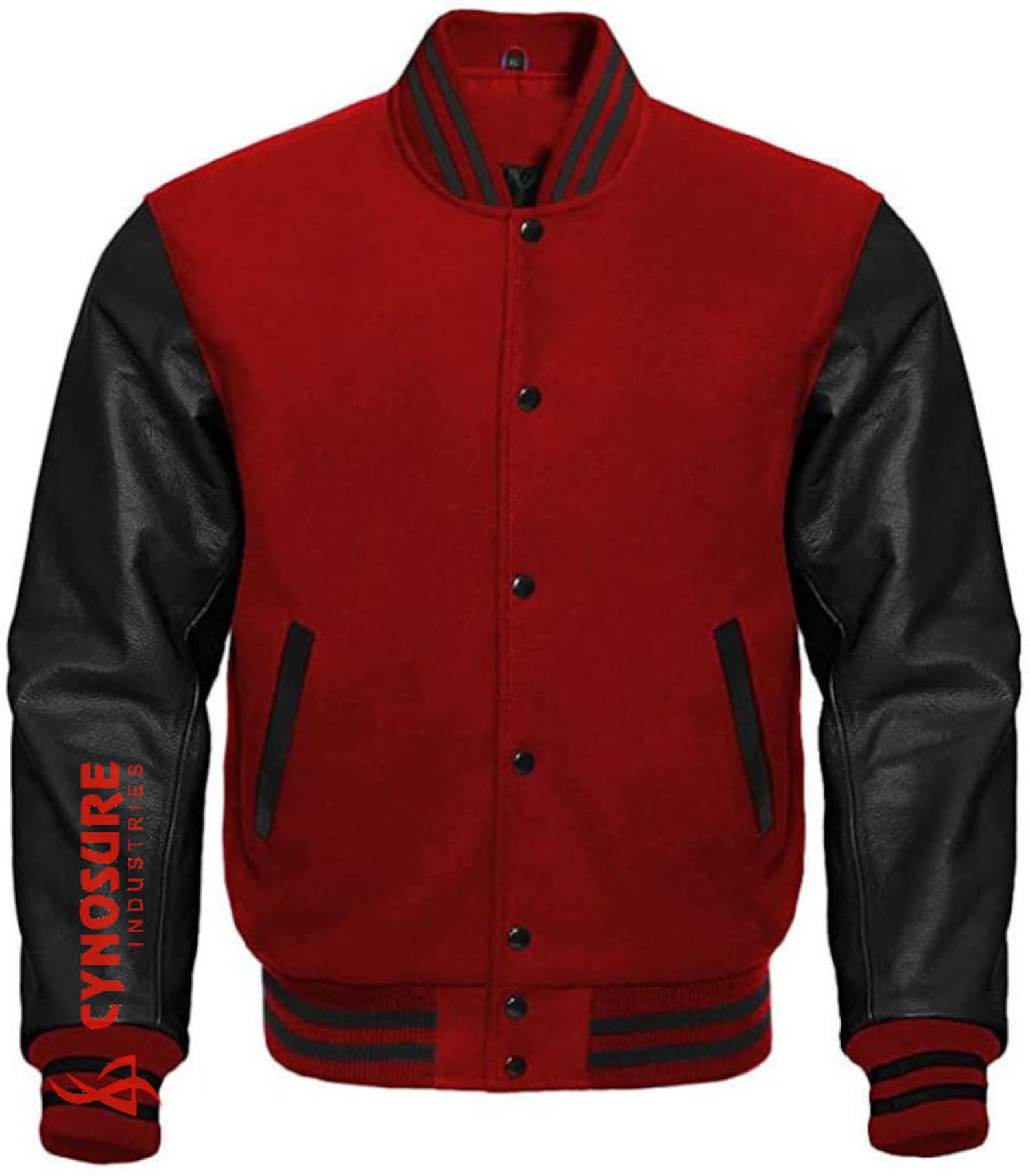 Varsity Letterman Baseball in Red Wool and Genuine Black Leather ...