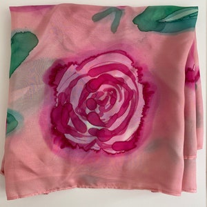 Pink Roses, Hand-painted Silk Scarf, Wearable Art, Gift for Mum, Large ...