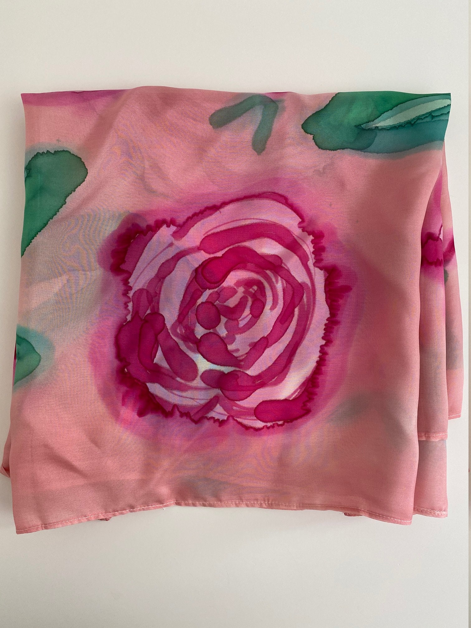 Pink Roses, Hand-painted Silk Scarf, Wearable Art, Gift for Mum, Large ...