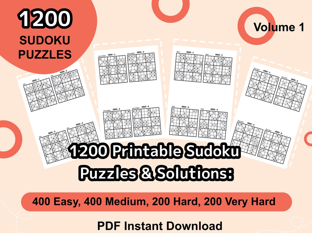 Volume 1 1200 Printable Sudoku Puzzles & Solutions: 400 Easy, 400 ...