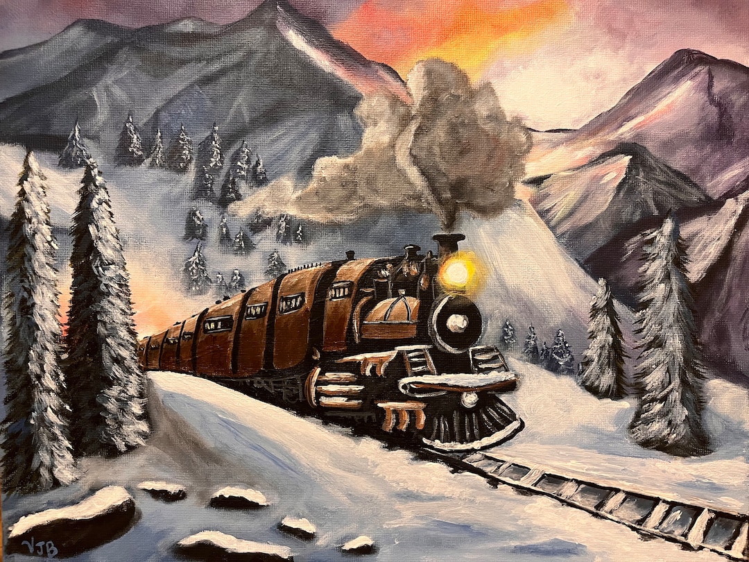 Winter Train, Train Scene in Mountains,country Painting, Train ...