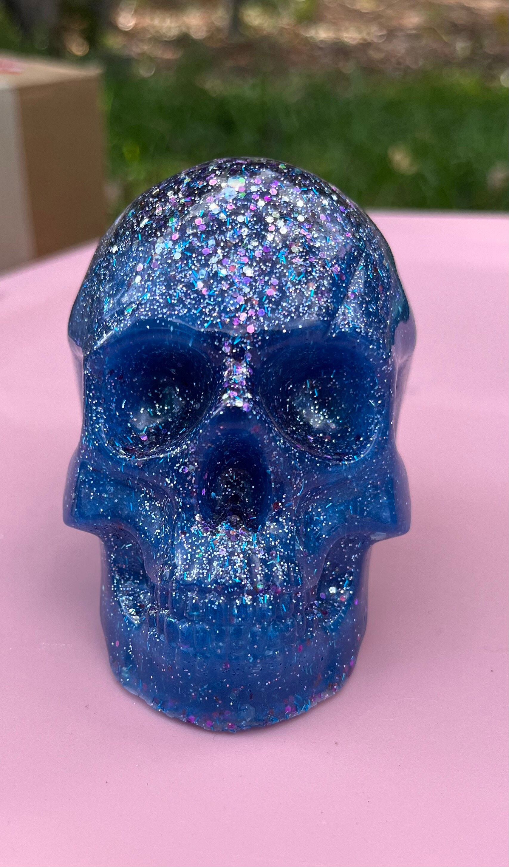 Resin Skull Resin Art Figurine Sparkly Glitter Skull Blue - Etsy