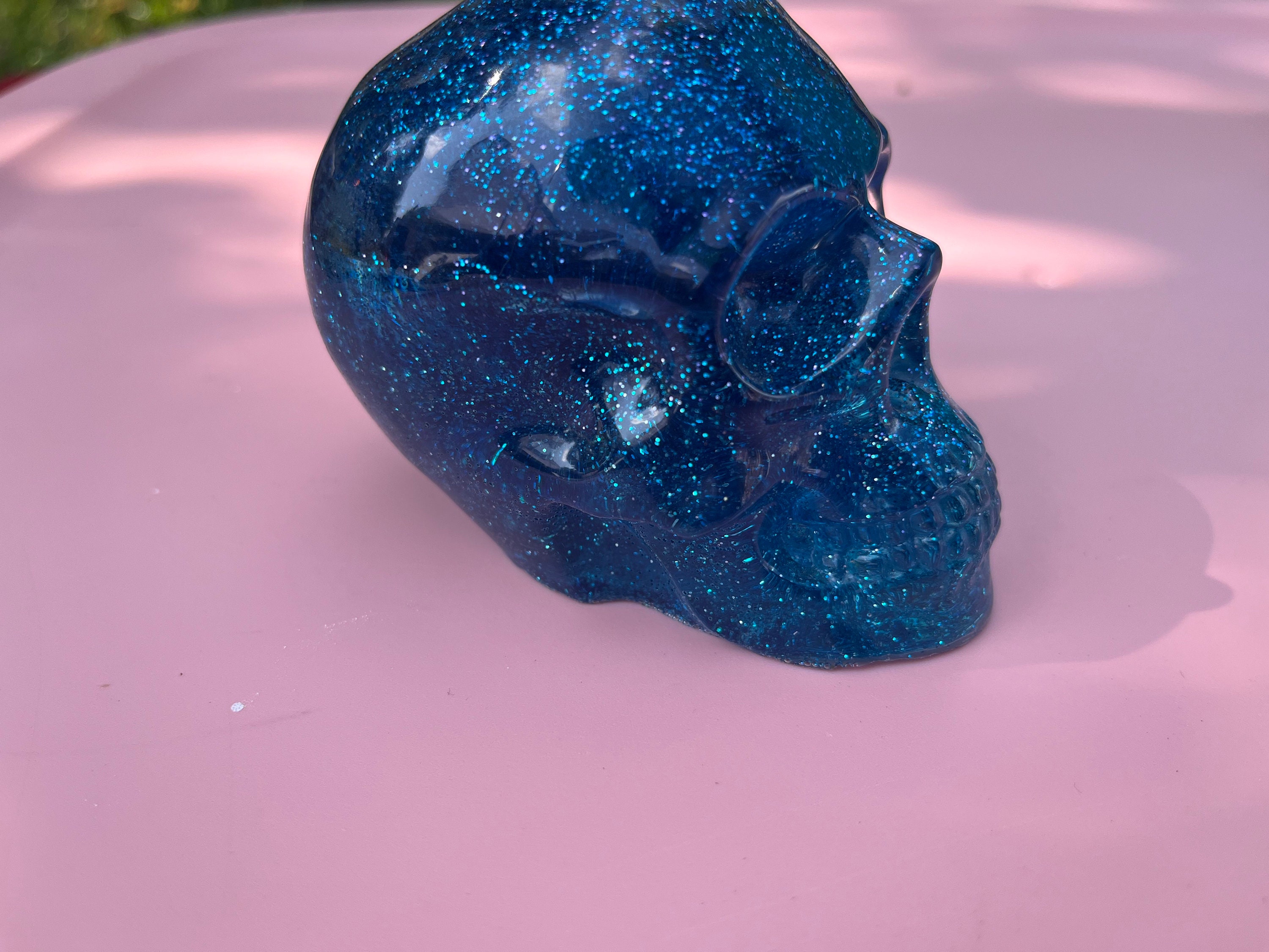 Resin Skull Resin Art Figurine Sparkly Glitter Skull Blue - Etsy