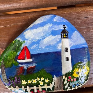 Hand Painted Lighthouse, Hand Painted Rocks, Housewarming, Paperweight ...