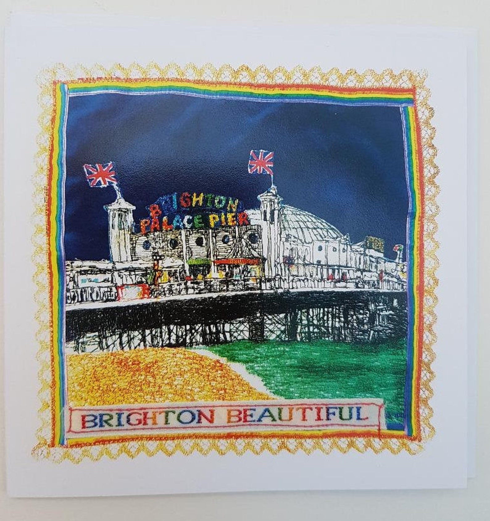 Brighton Pier Blank Greeting Card Embellished ' Brighton Beautiful ...