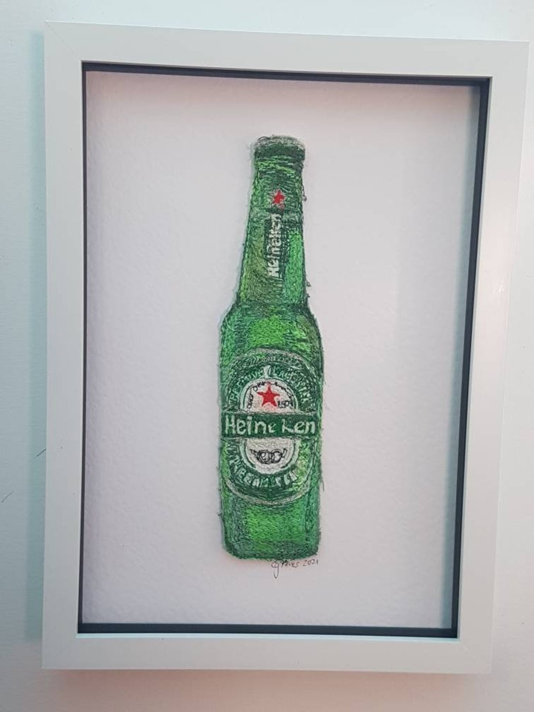Heineken Beer Bottle Illustration - Machine Embroidery - Gift for Him ...