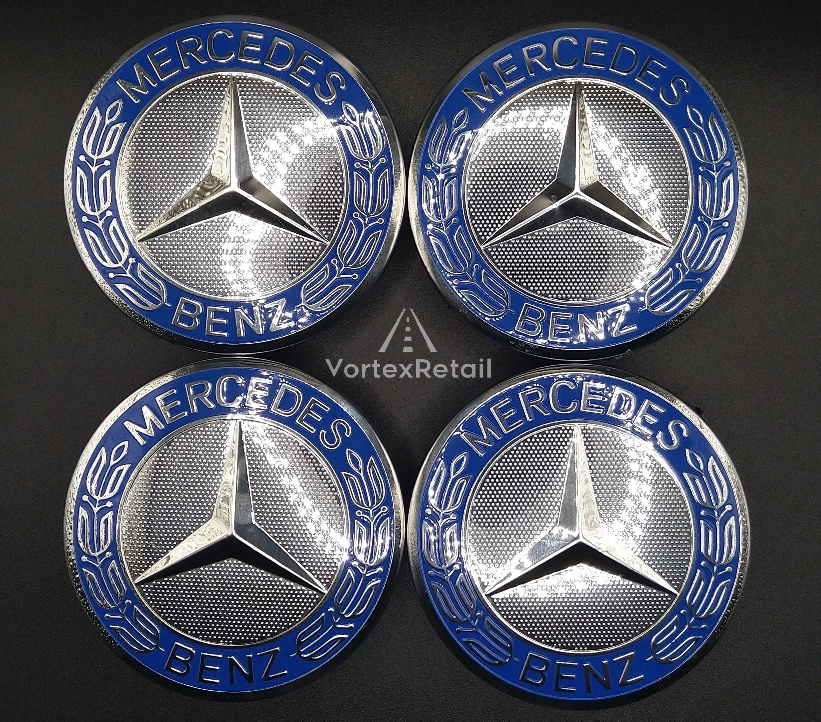 4X Mercedes Alloy Wheel Centre Caps Hub Light Blue 75mm A B C E S M ...