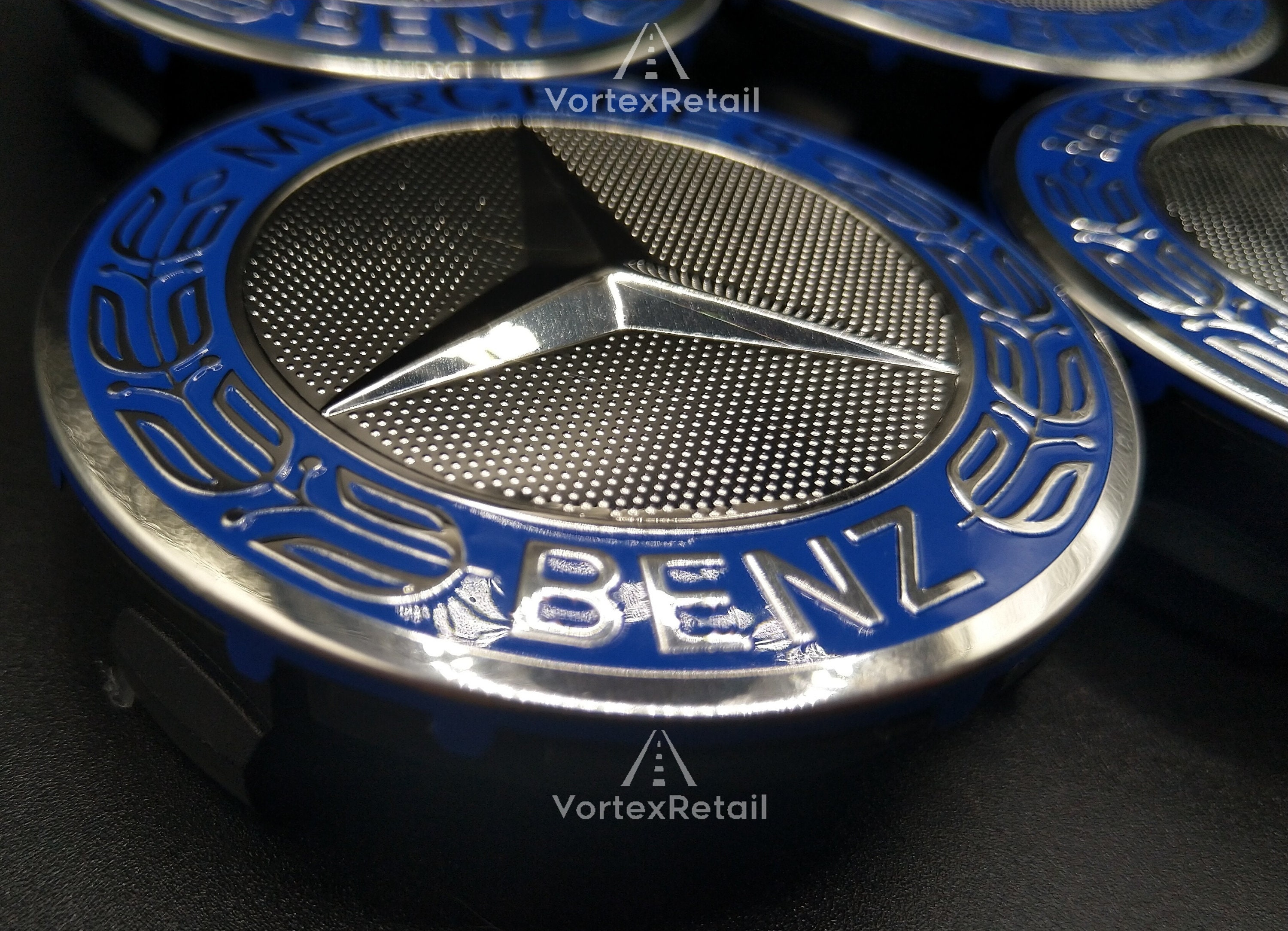 4X Mercedes Alloy Wheel Centre Caps Hub Light Blue 75mm A B C E S M ...