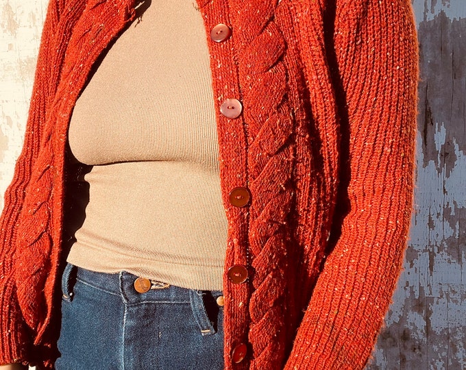 Vintage Rust Colored Acrylic Cardigan Sweater - Etsy