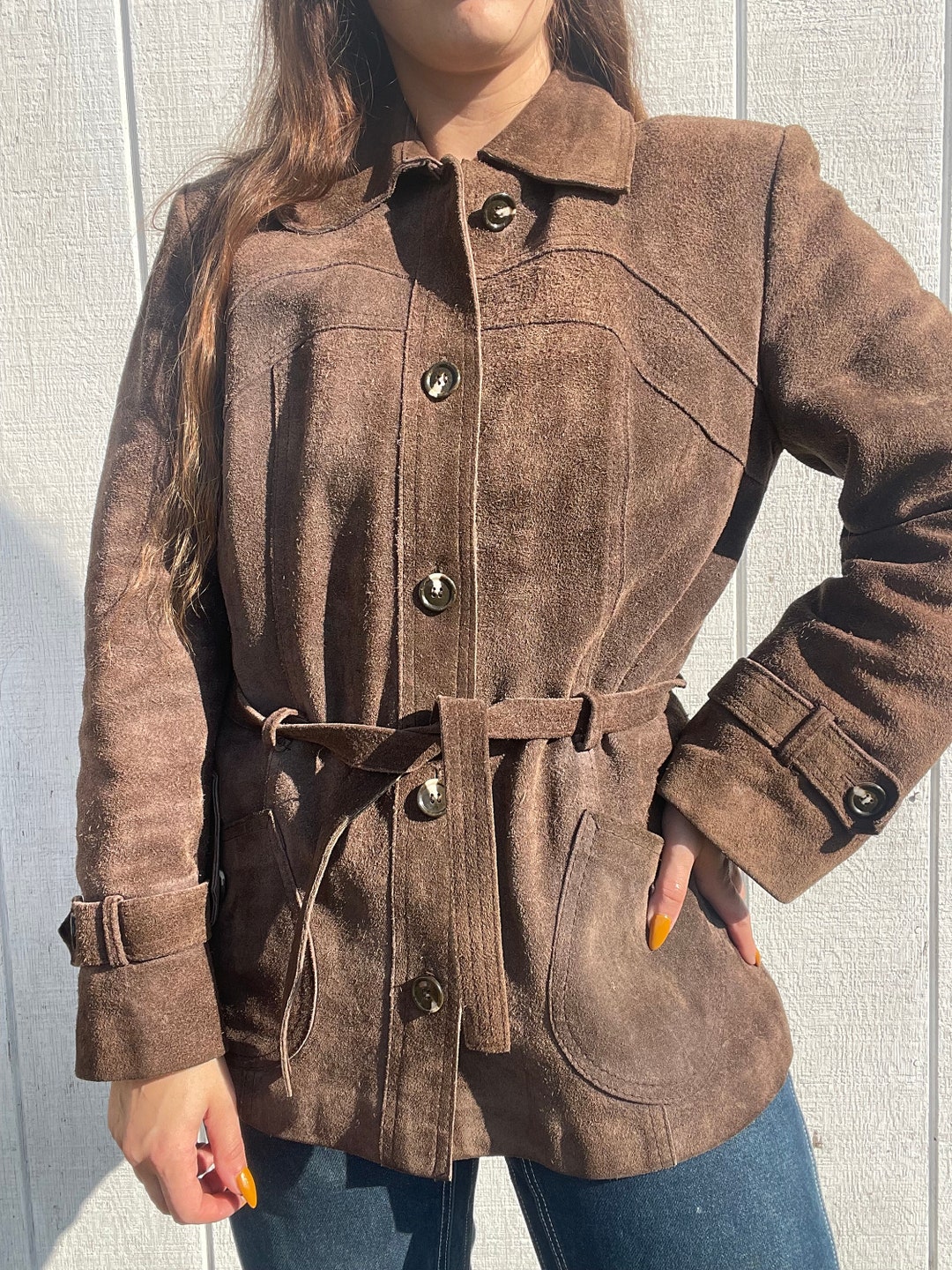 Vintage Leather Jacket With Tie - Etsy