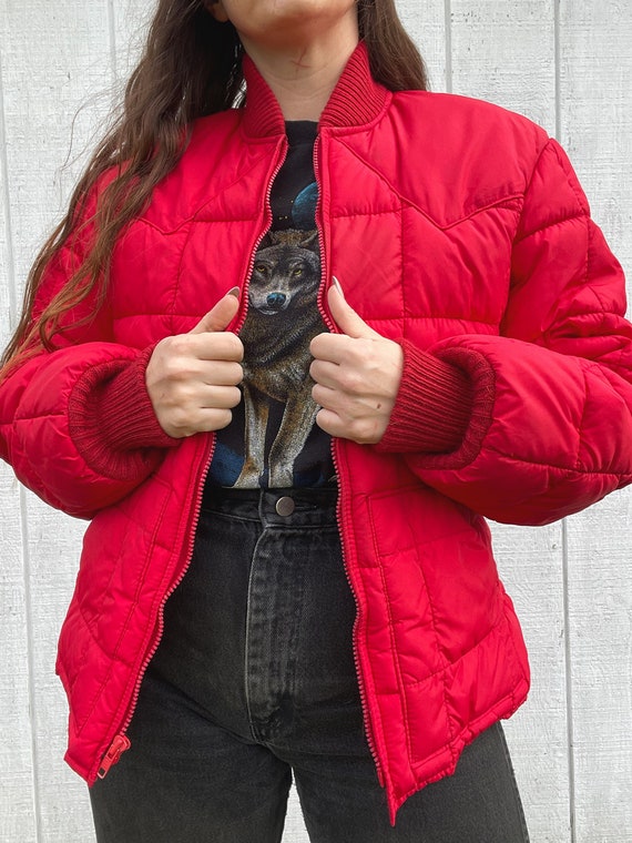 Red Puffer Jacket 80s Ski Jacket Retro Puffy Coat Win… - Gem
