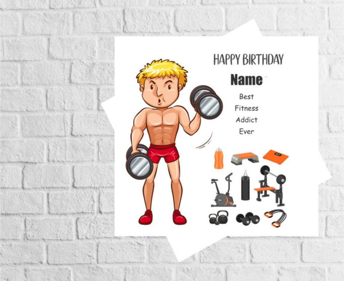 Personalised Birthday Card, Gym Fitness Addict, Weightlifter, Name Age ...