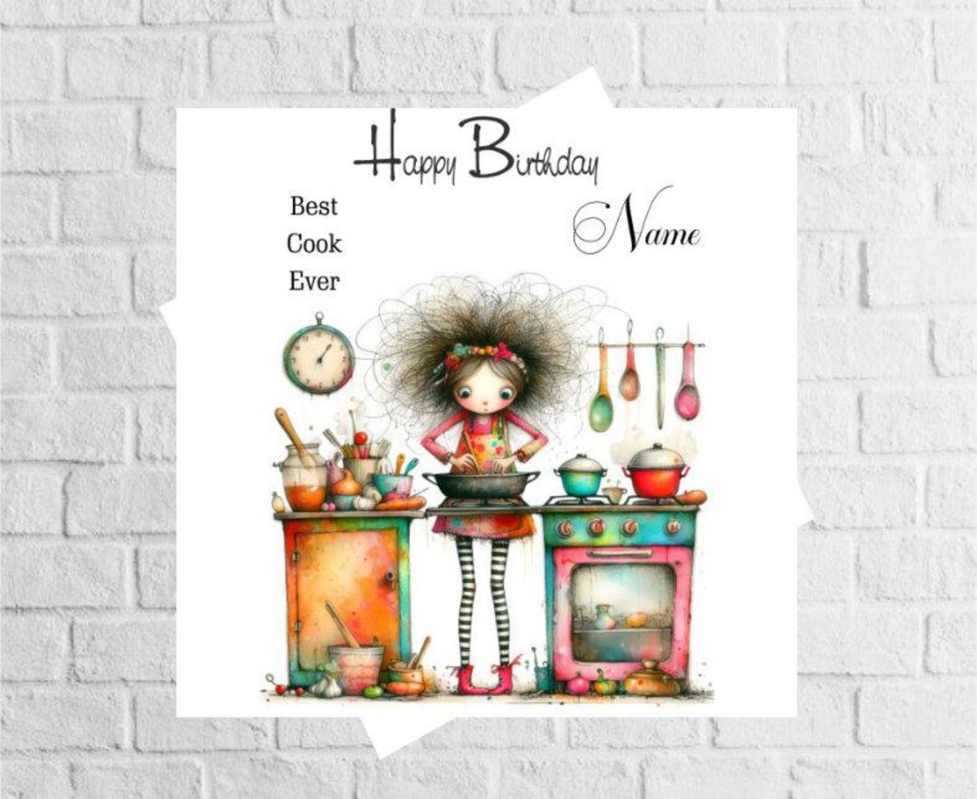 Personalised Birthday Card Quirky Girl Cooking, Cooking Enthusiast ...