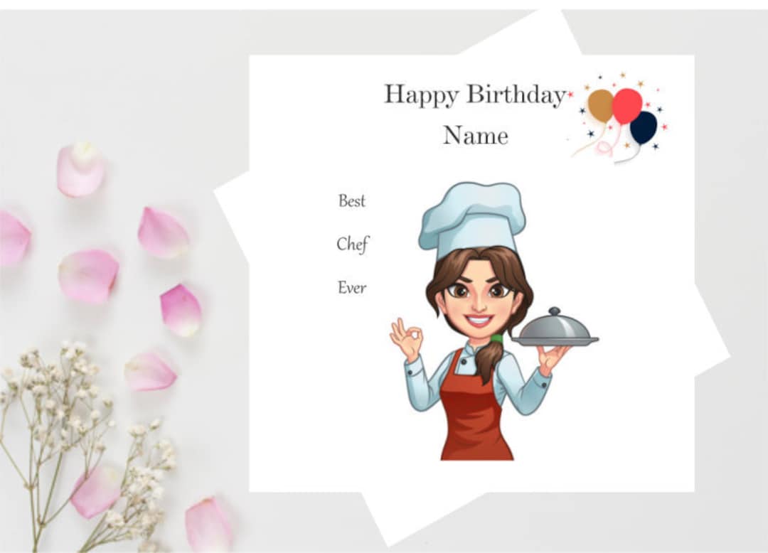 Personalised Birthday Card for a Female Chef, Happy Birthday Chef ...