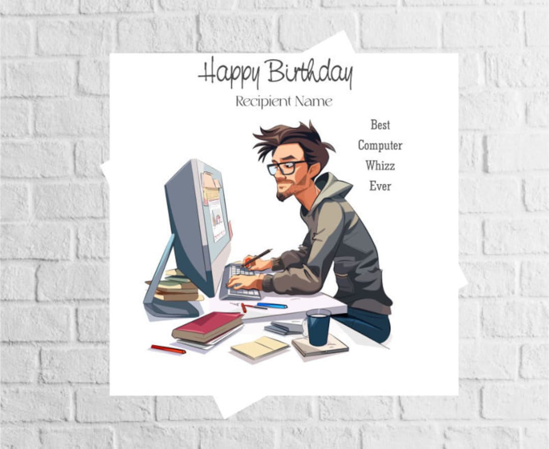 Personalised Birthday Card for a Computer Worker, Computer Analyst, Computer Technician ...