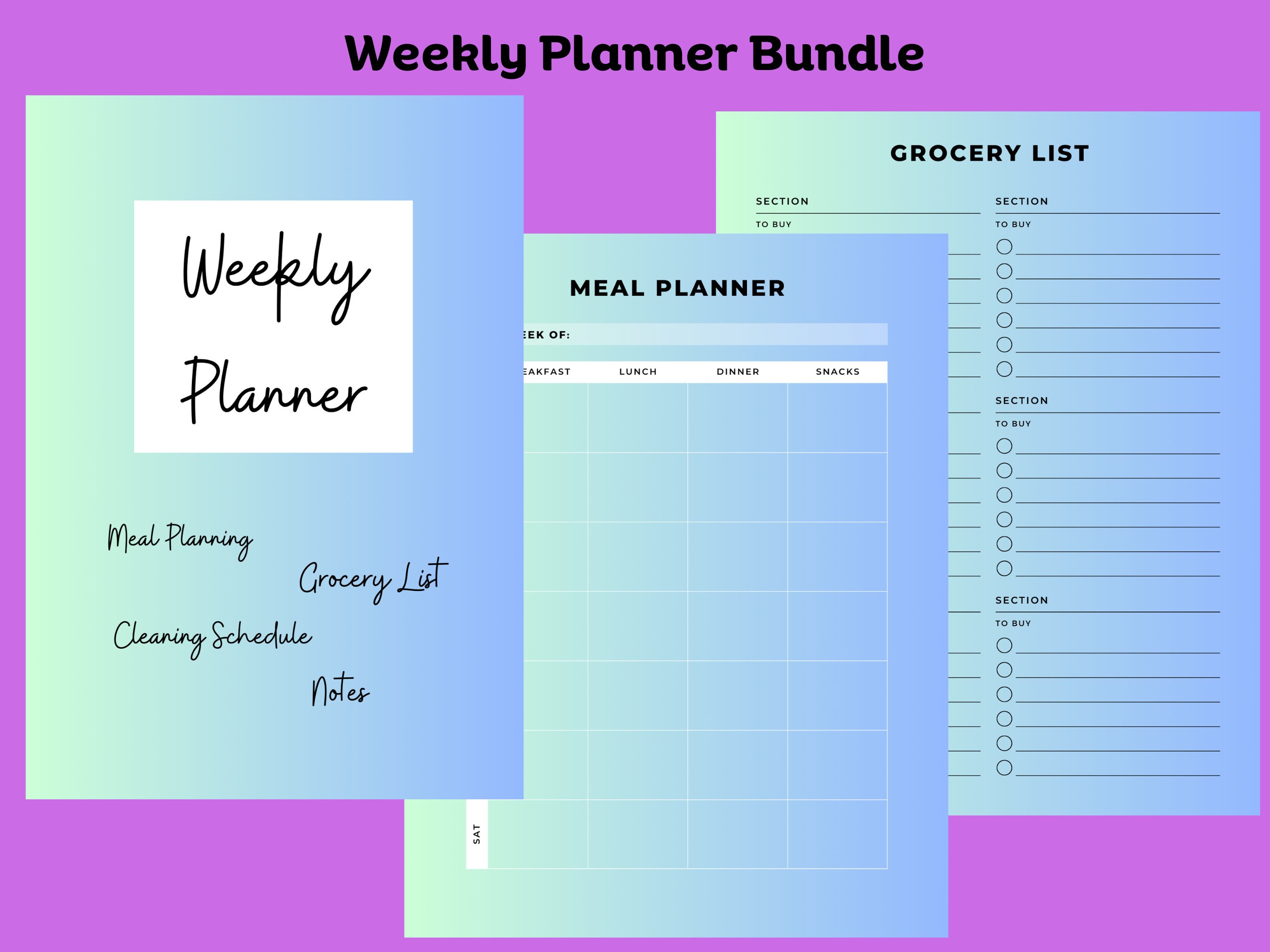 Weekly Planner Bundle|meal Calendar|grocery Shopping List|cleaning ...