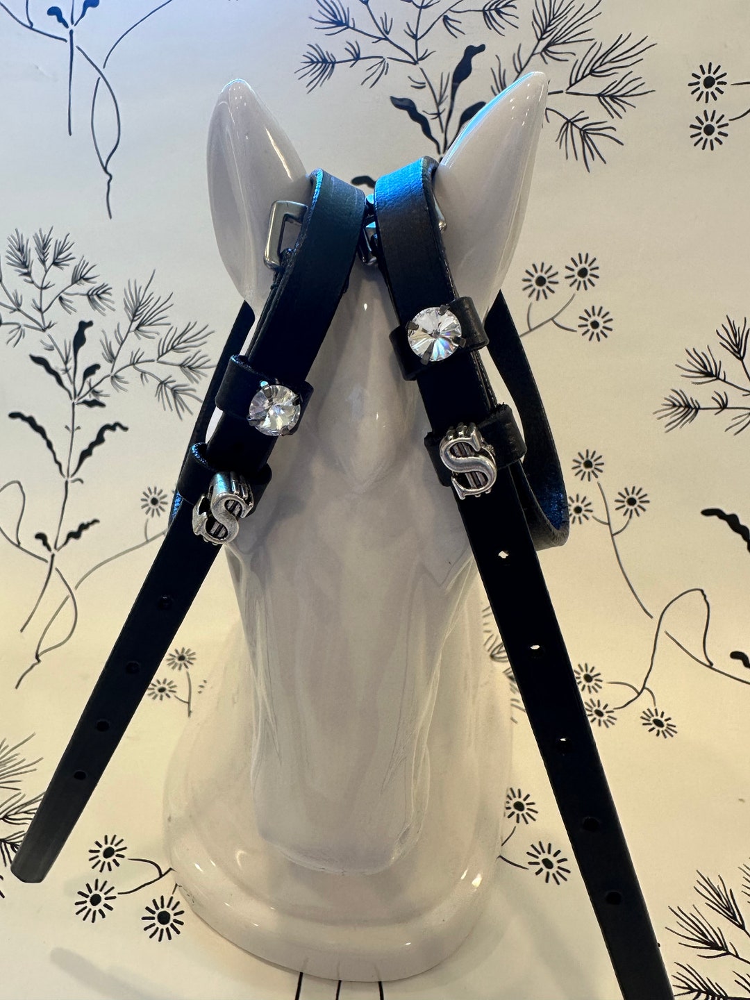 Black English Leather Spur Straps With 8mm Crystals - Etsy