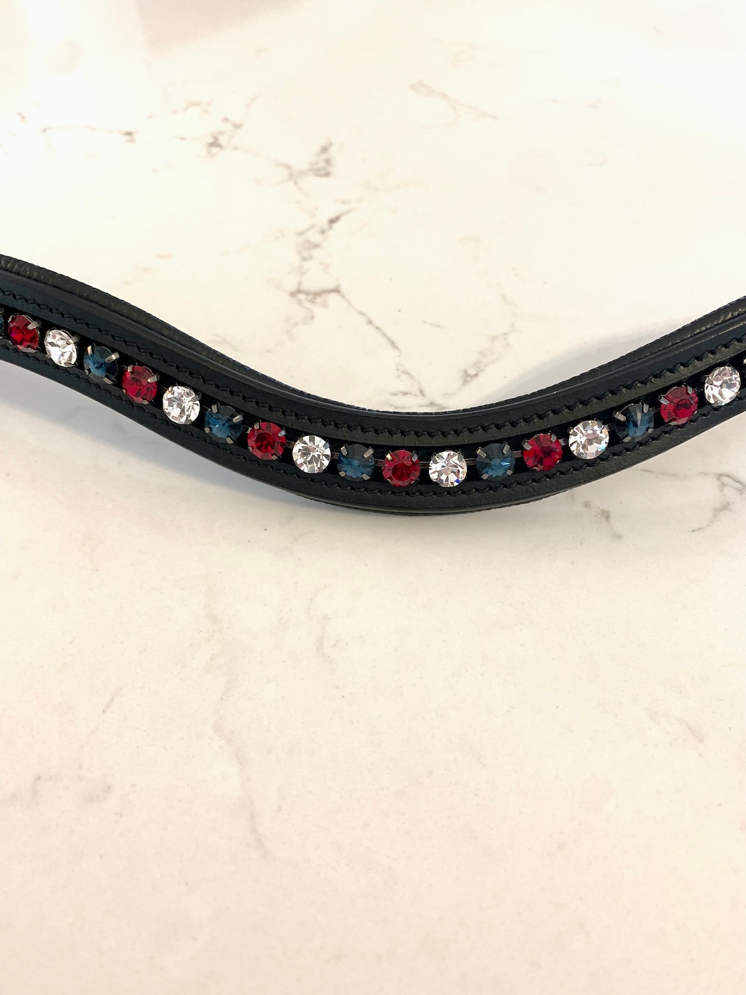 Red White and Blue Crystal Leather Browband - Etsy
