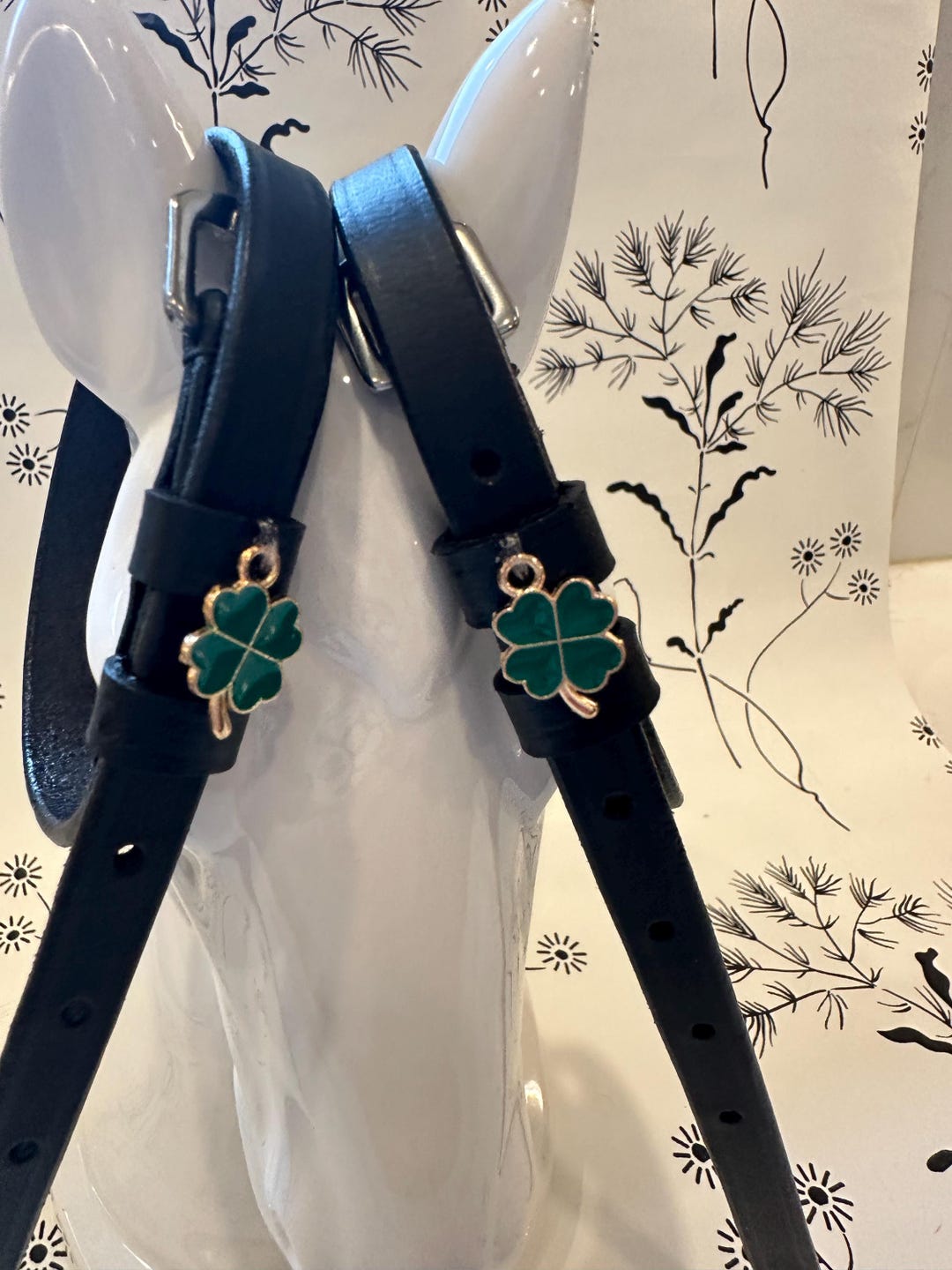 English Leather Spur Straps With Green Four Leaf Clover Charm - Etsy