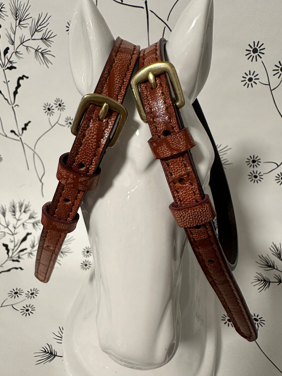 Brown Croc Print Leather Spur Straps With Brass Buckles - Etsy