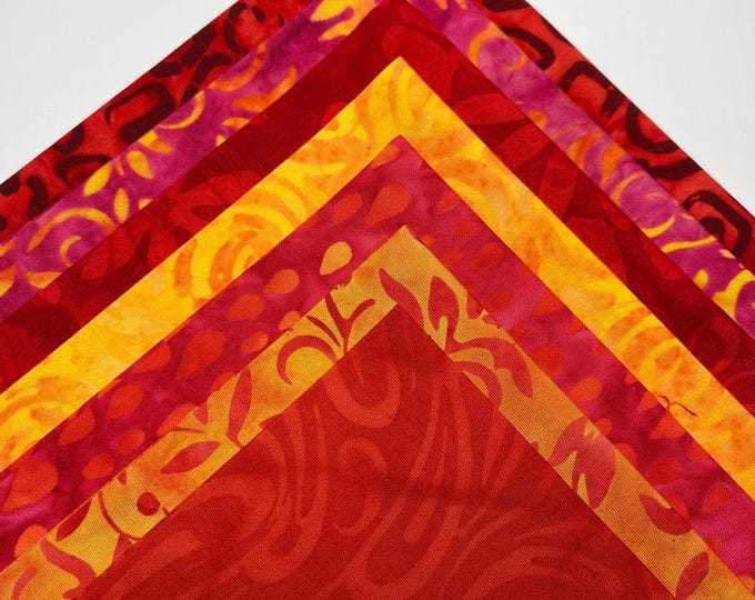 Batik Fire Bali Batik Fat Quarter Bundle of 7 Red, Orange, Yellow Fat ...