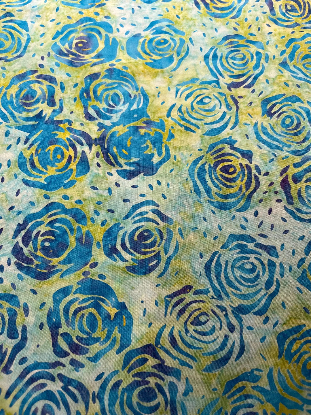 Batik Aquamarine Roses Anthology 446Q-3 BTY or BTHY. Continuous Yardage ...