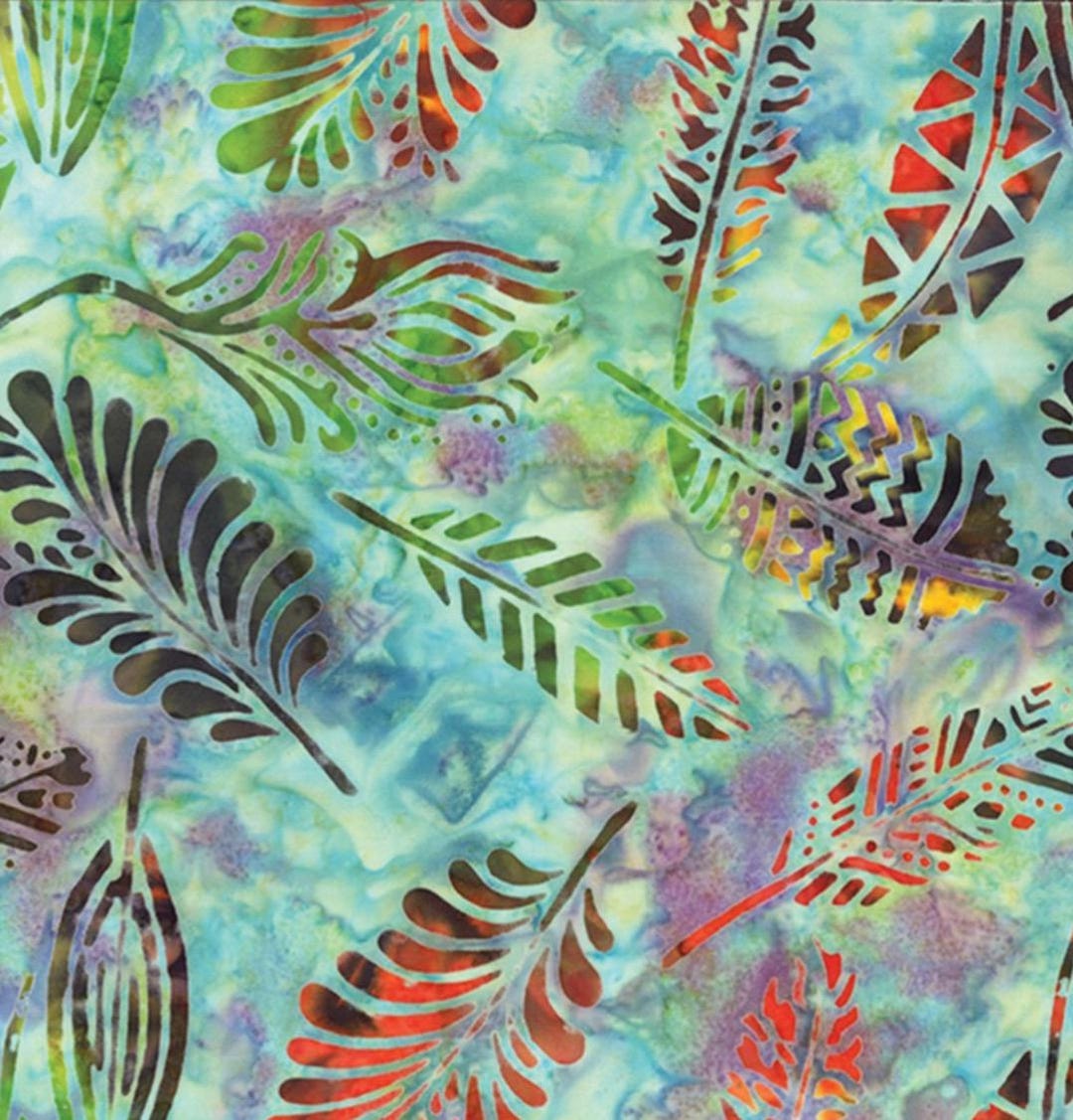 Batik Aqua Multi Feathers Benartex Tropical Retreat Bali Batik Ben9252 ...