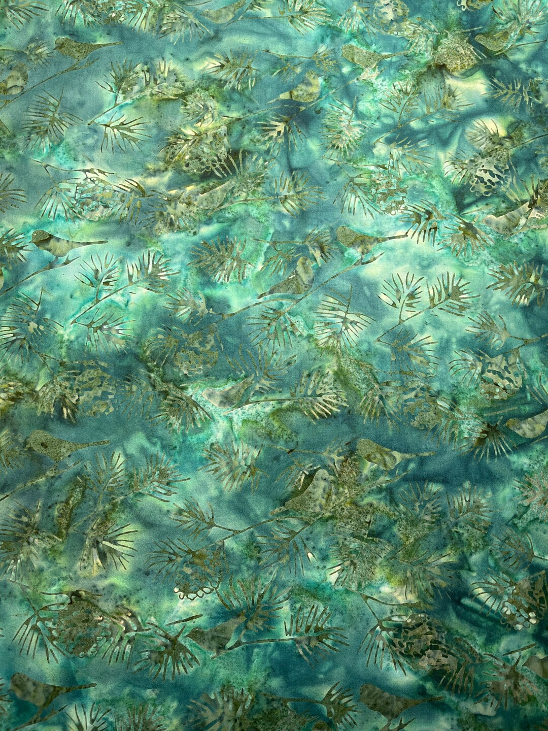 Batik Teal Green Nature Trees and Birds BTY or BTHY - Etsy