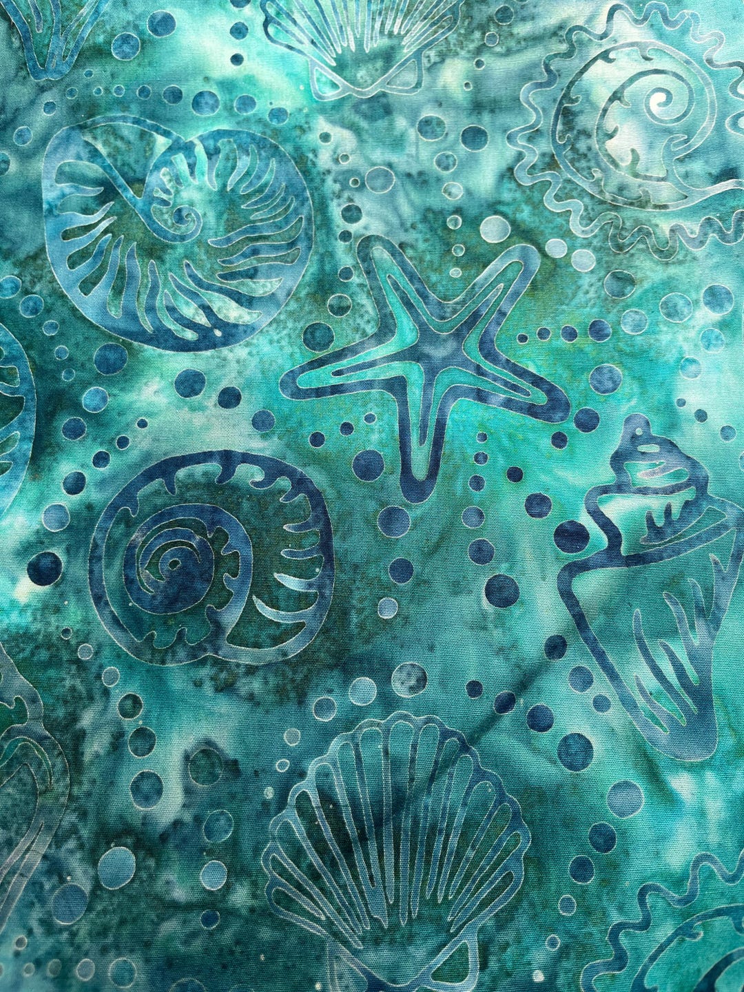 Batik Teal Riley Blake Toes in the Sand Seashells Fabric BTY or BTHY - Etsy