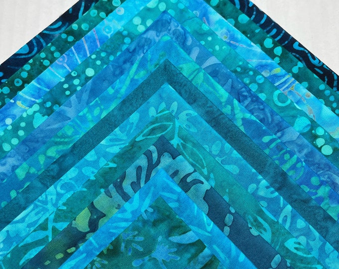 Batik Large Caribbean Deep Ocean Bali Batik Fat Quarter Bundle of 12 FQ ...