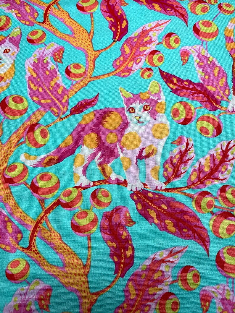 Super Rare Tula Pink Tabby Road Disco Kitty in Strawberry Fields ...