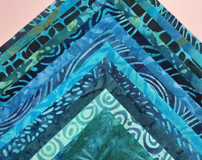 Batik Large Caribbean Deep Ocean Bali Batik Fat Quarter Bundle of 12 FQ ...