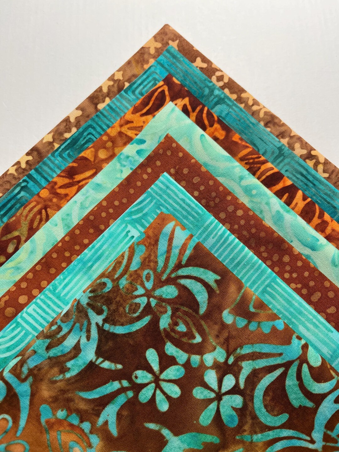 Batik Copper Teal Patina Fat Quarter Bundle of 7 Copper, Turquoise ...