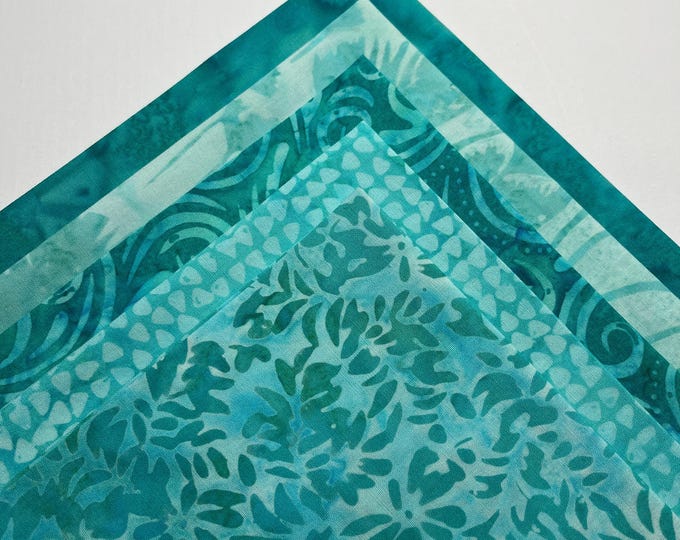 Turquoise Bali Batik Fat Quarter Bundle of 5 Green Blue Cotton Batiks ...