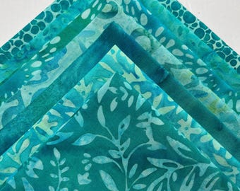 Batik Teal and Brown Fat Quarter Bundle of 7 Blue Green and Brown FQ - Etsy