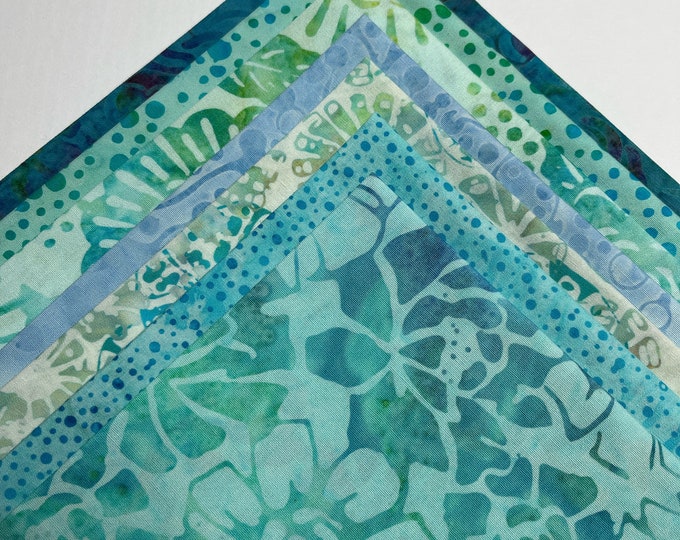 Batik Sea Glass Bali Batik Fat Quarter Bundle of 7 Aqua Periwinkle Blue ...