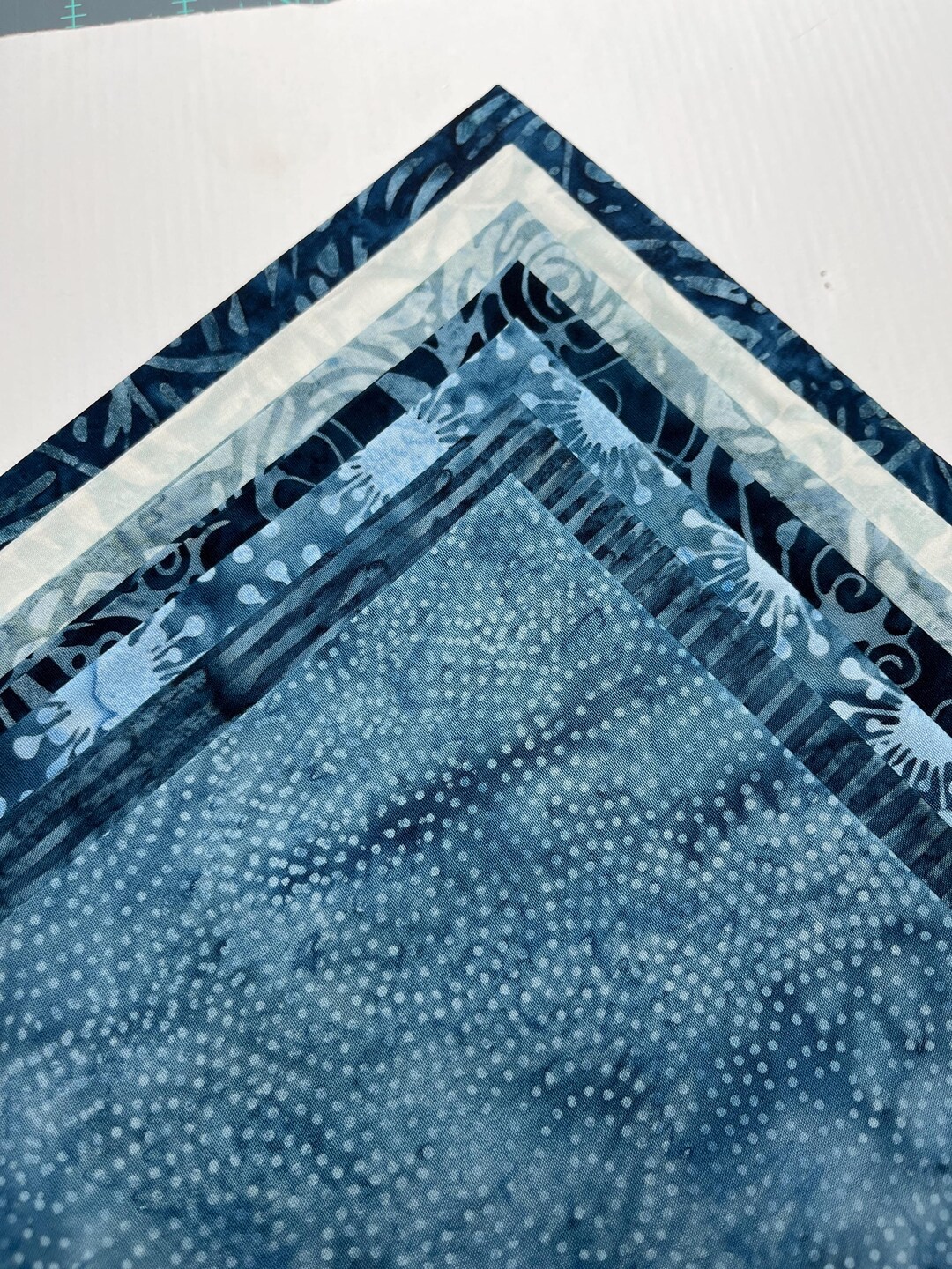 Batik Denim Blue Fat Quarter Bundle of 7 Blue Batik Fat Quarters (FQ ...