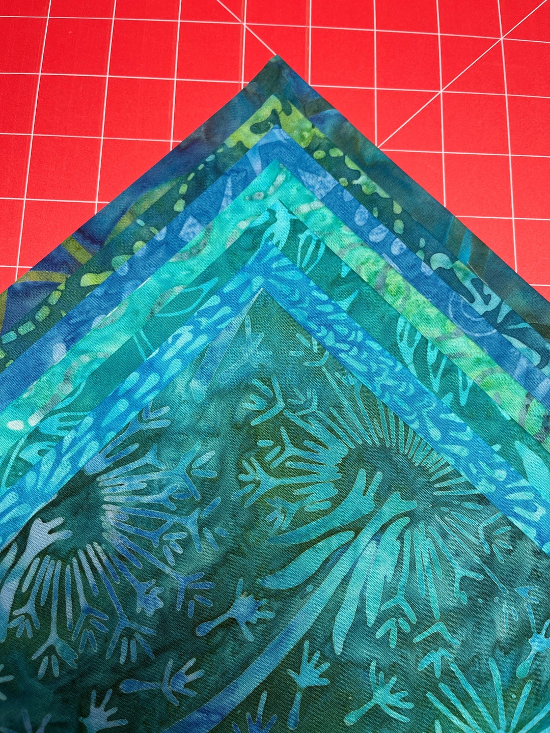 Batik Caribbean Deep Seas Blue Green Bali Batik Fat Quarter Bundle of 7 ...