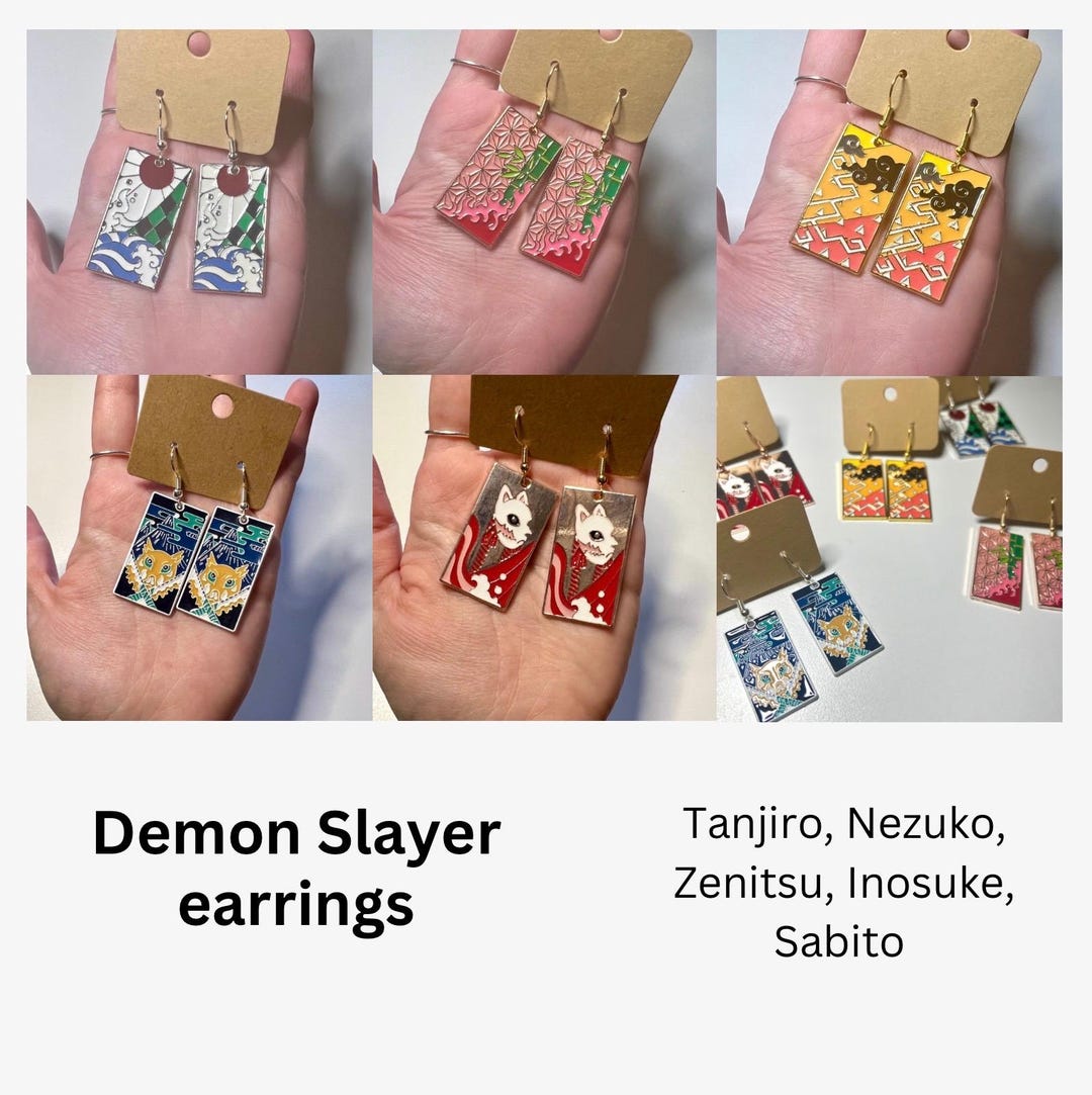 Demon Slayer Earrings: Tanjiro, Nezuko, Inosuke, Zenitsu and Sabito - Etsy