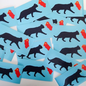 Commie Cat Cute Leftist Vinyl Sticker: Black Cat Carrying the Red ...