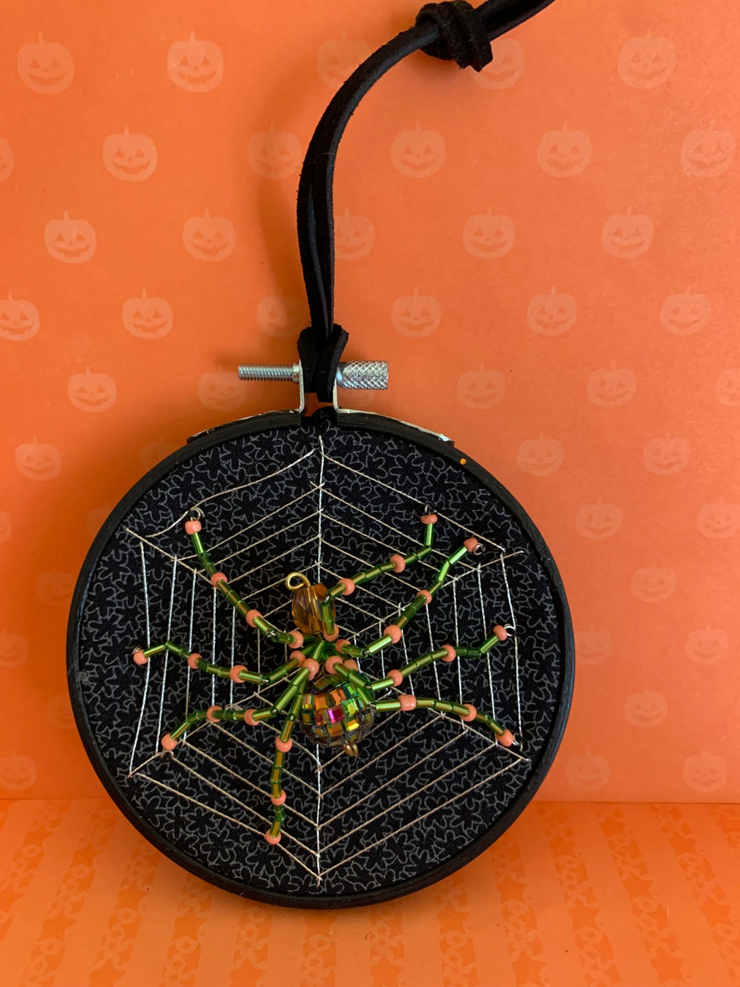 Halloween Beaded Spider on Spider Web 4 Inch Handcrafted Greens - Etsy