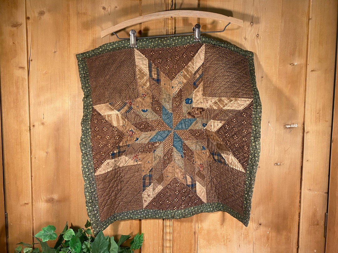 Vintage Handmade Star Quilt Square Blue Brown Primitive Quilt Art ...