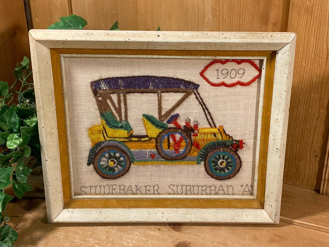 Vintage Framed Embroidery | 1909 Studebaker Suburban "a" | Framed ...
